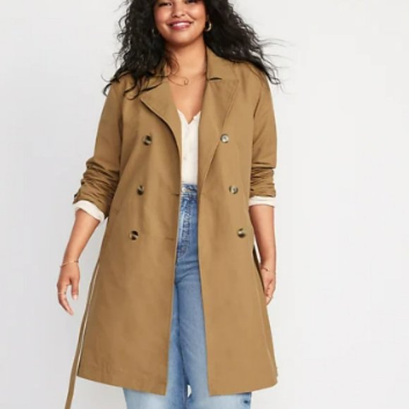 Old Navy | Jackets & Coats | Old Navy Womens Nwt Waterresistant Tiebelt Trench Coat Tan Double ...